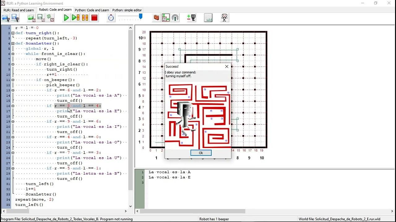 Robótica Educativa - Python - RUR-PLE - Lectura de VOCALES para ...