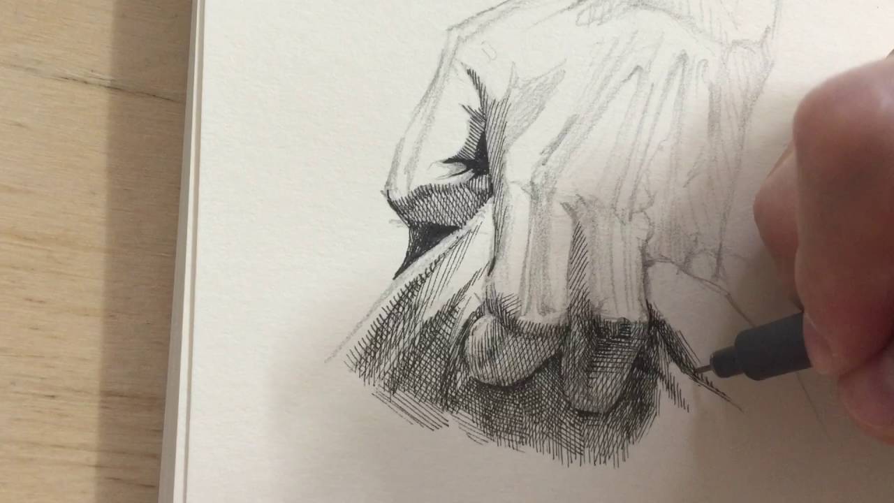 Pen drawing crosshatching | hand 1/2 - YouTube