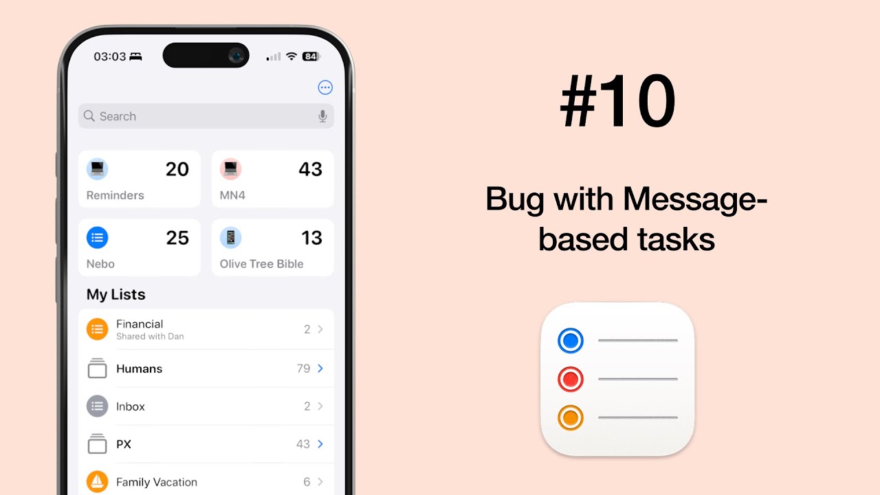 #10 Apple Reminders (iPhone): Bug with message-based tasks | Beginner ...