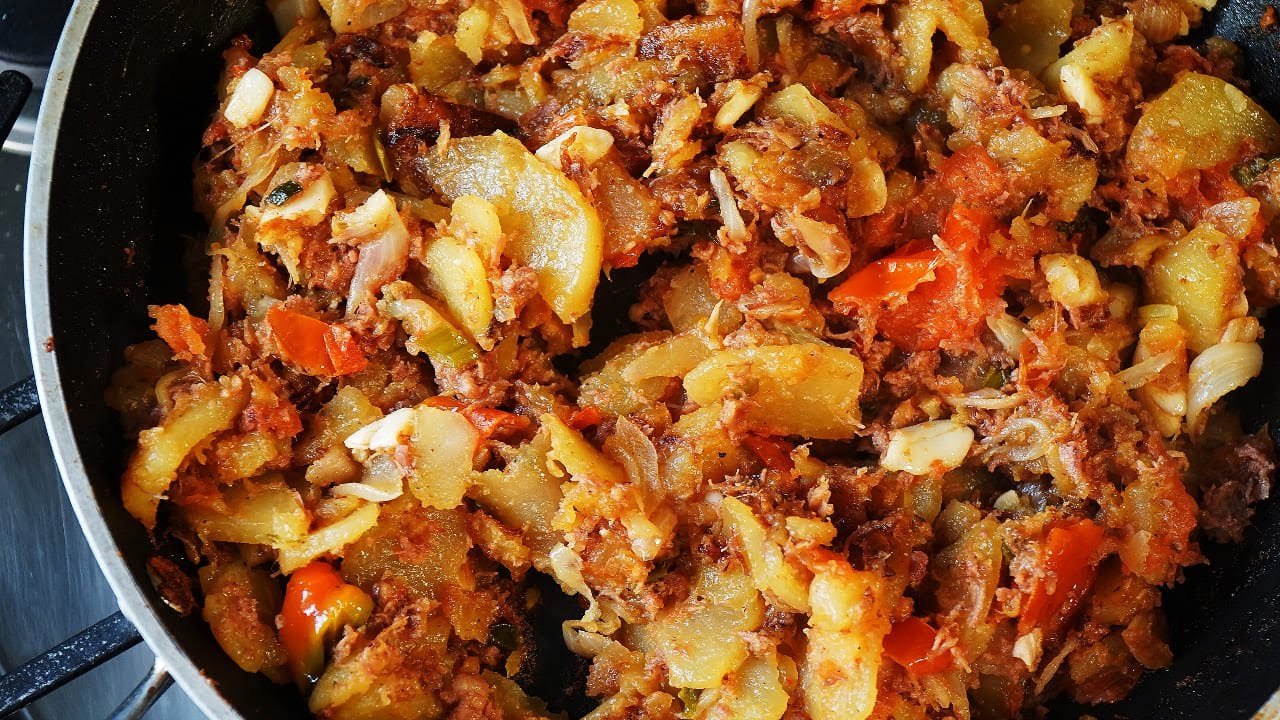 Fry Aloo With Corned Mutton | CaribbeanPot.com - YouTube