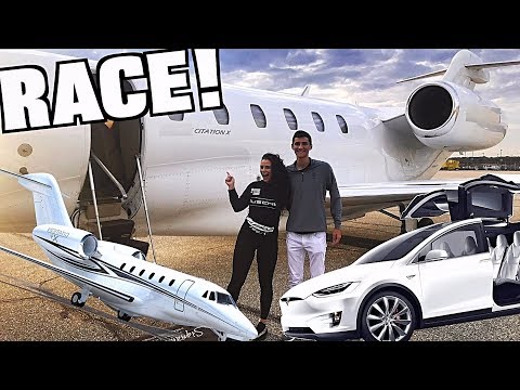 $25 Million Private Jet vs. Tesla Model X RACE!!