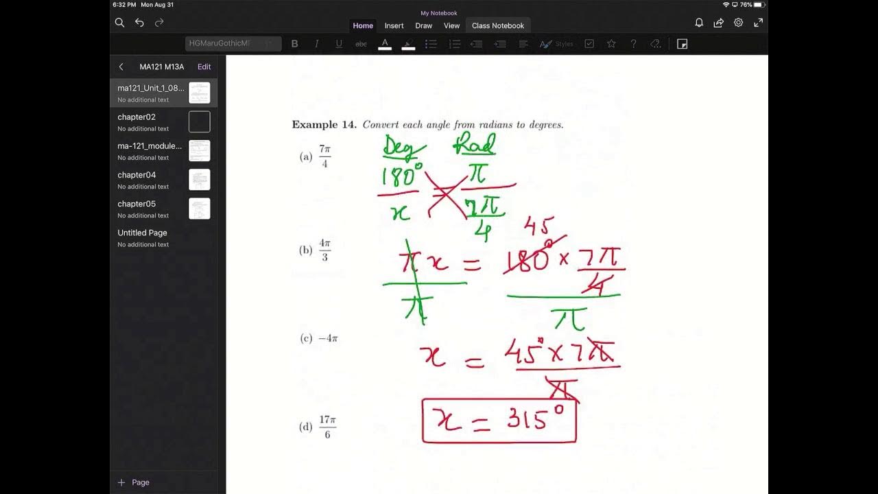 MA121 Unit 1 Part 5 Converting Radians to Degrees - YouTube