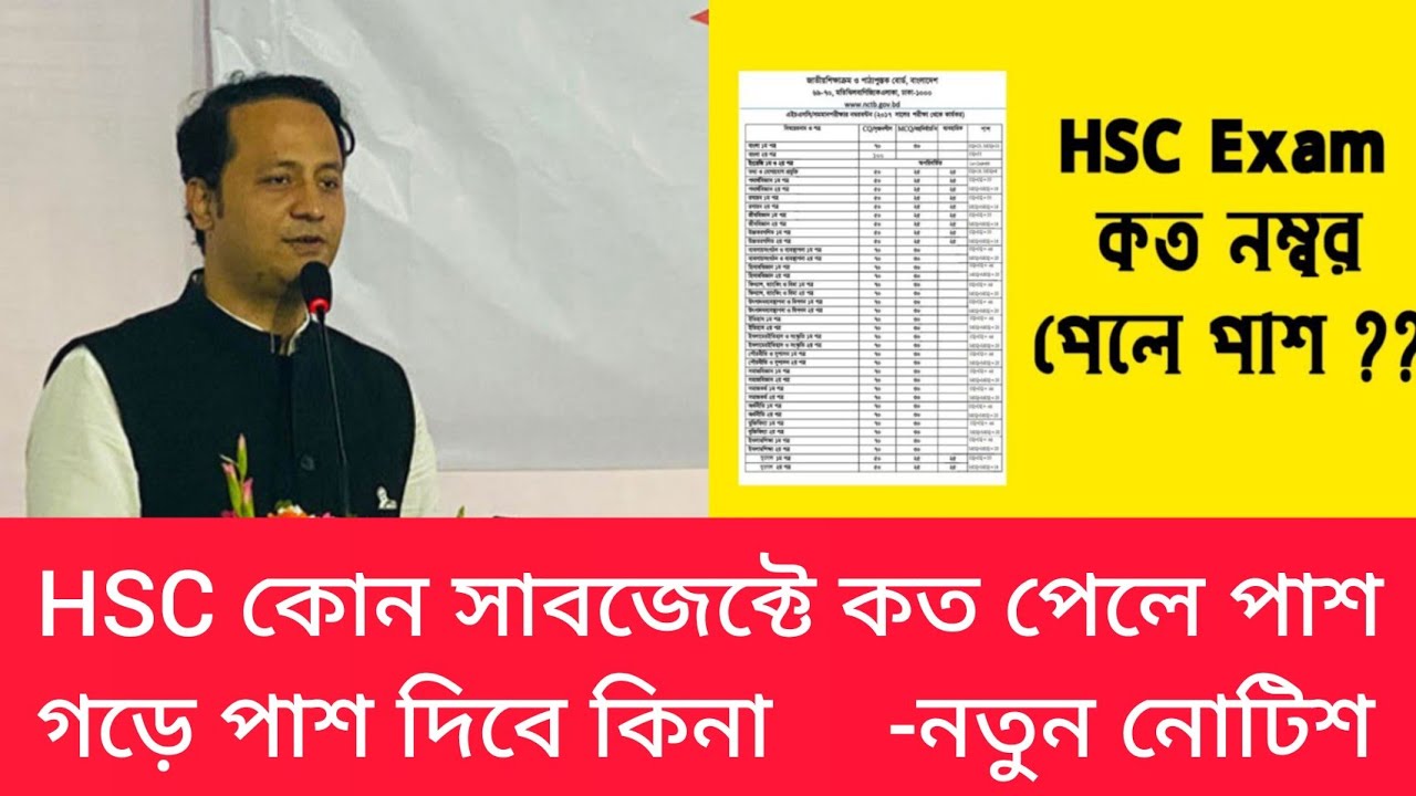HSC কোন সাবজেক্টে কত পেলে পাশ||গড়ে পাশ দিবে কিনা||hsc exam update news ...