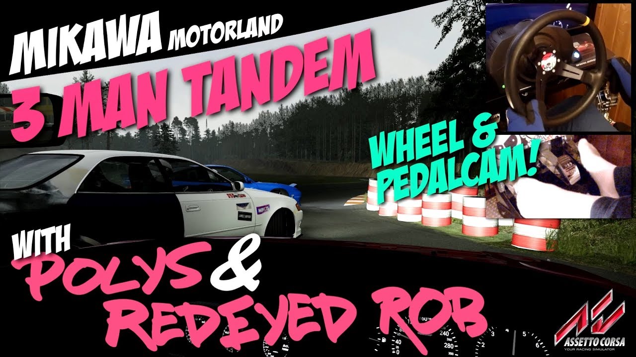 3 Man Tandem Drifting | Wheel & Pedalcam | Mikawa motorland | Assetto Corsa - YouTube