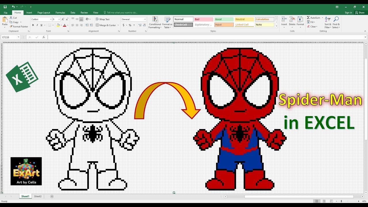 Incredible Spider man Art! How to draw Spider man in Excel - YouTube