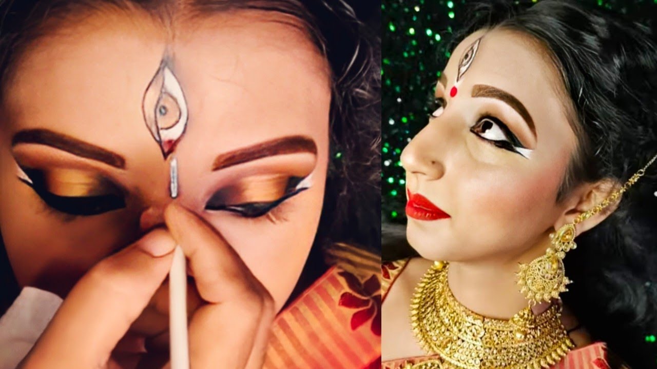 durga makeup look kaise kare | durga puja makeup| durga roop makeup ...
