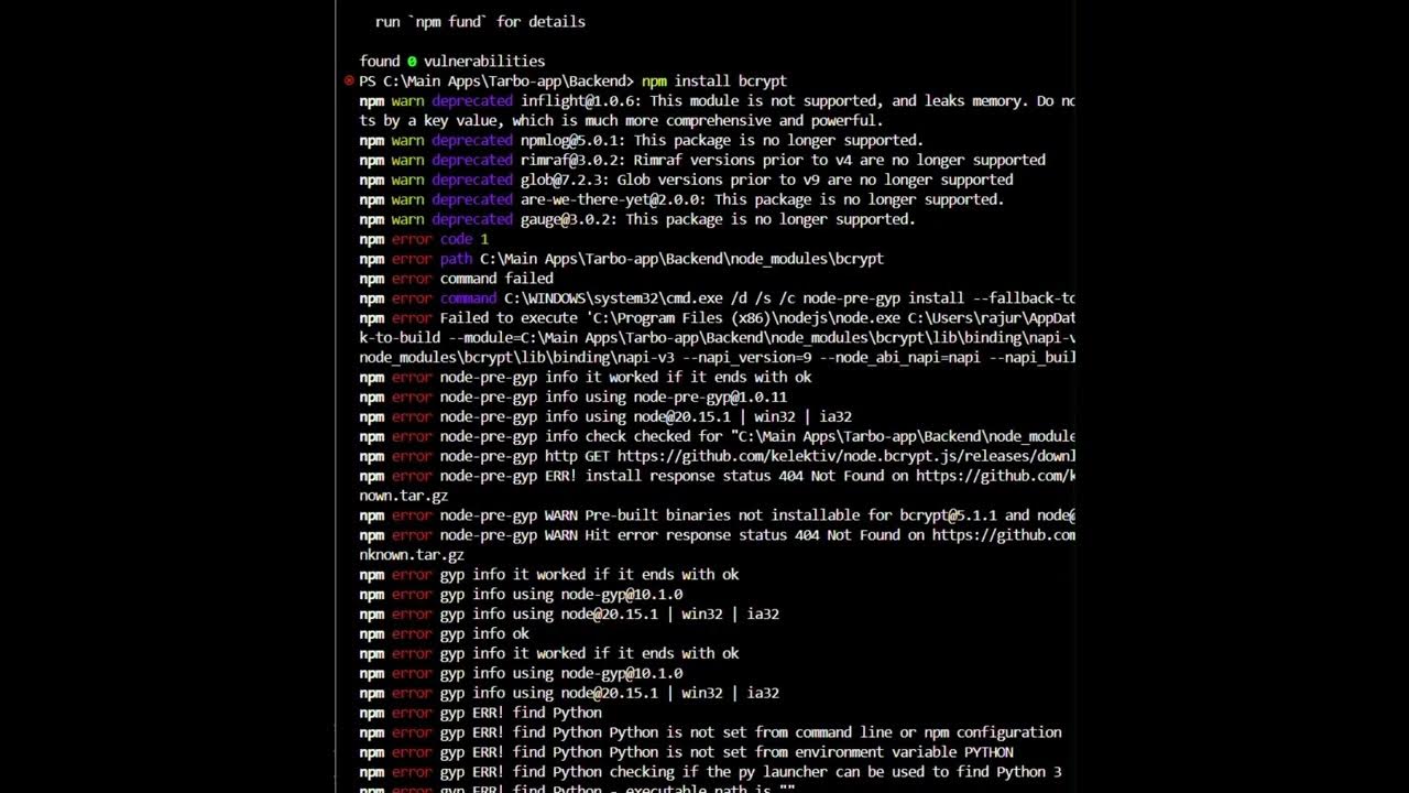 "How to Fix npm bcrypt Errors: Python and Node Environment Solutions" - YouTube