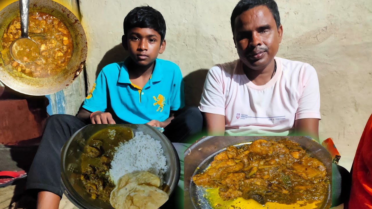 today dinner cooking chicken with curry roti & rice eating this day ...