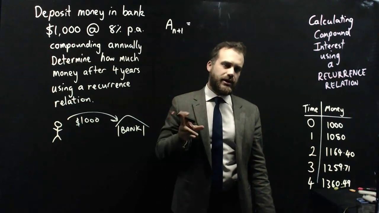 Calculating compound interest using a recurrence relation - YouTube