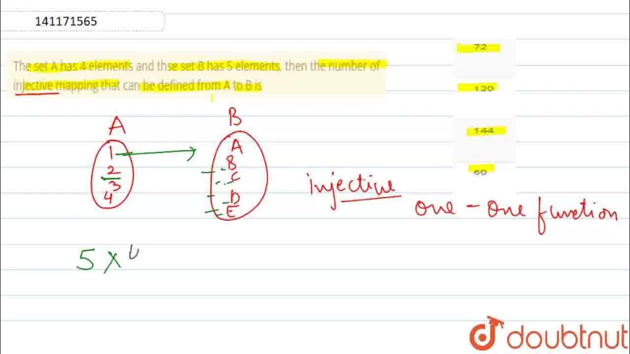 The set A has 4 elements and thse set B has 5 elements, then the number of injective mapping tha ...