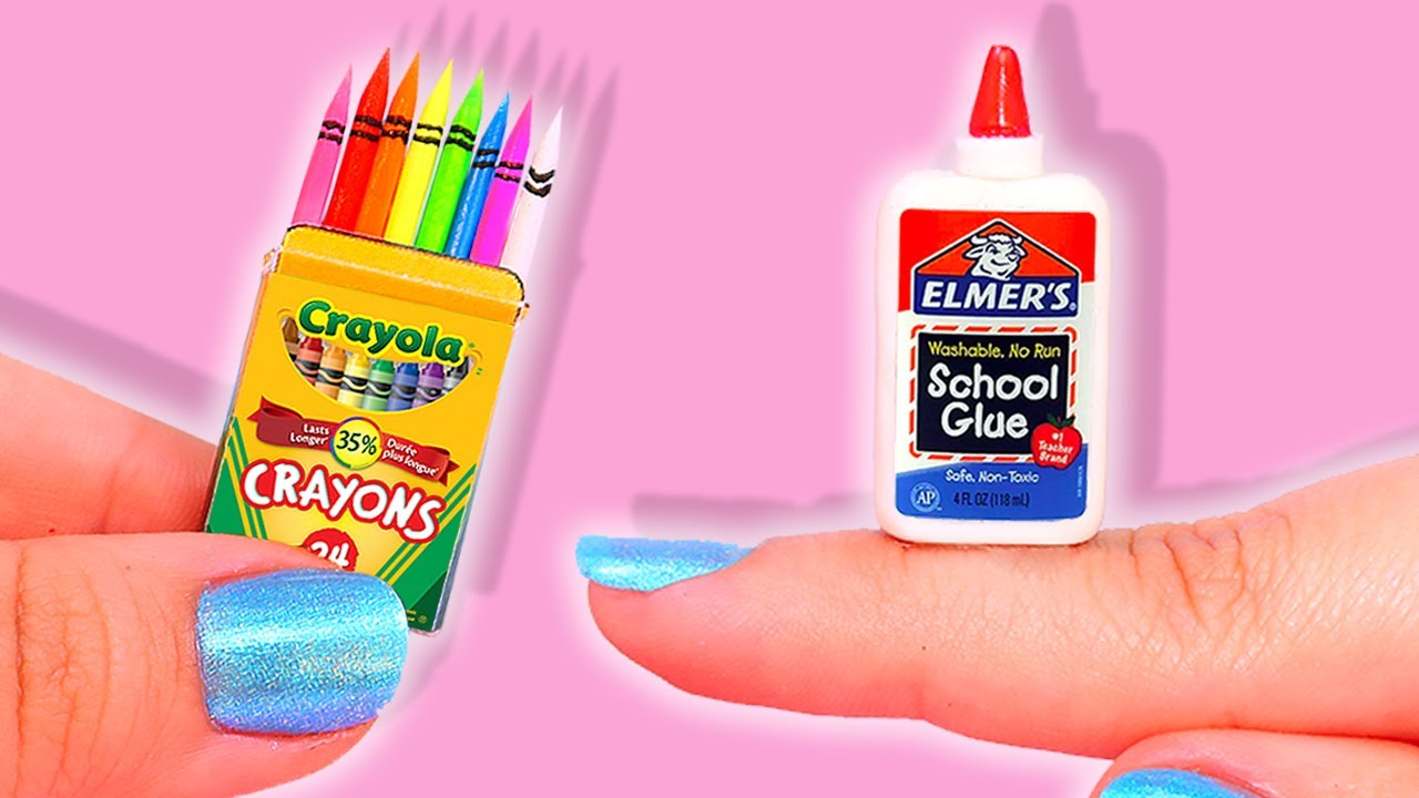DIY: Realistic Miniature School Supplies (Crayons, Glue, Notebook, etc ...