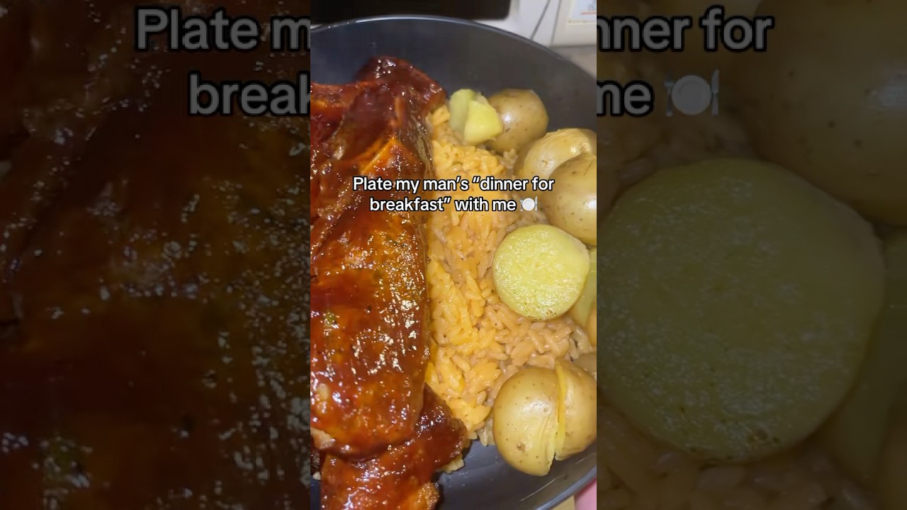 Dinner for breakfast: bbq ribs, yellow rice and potatoes 😋 - YouTube
