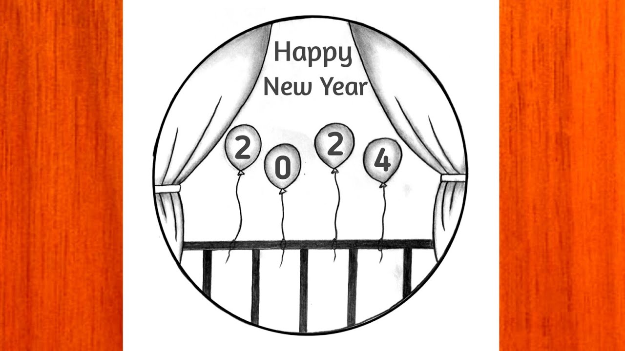 Happy new year 2024 easy drawing || Happy new year 2024 draw || 2024 ...