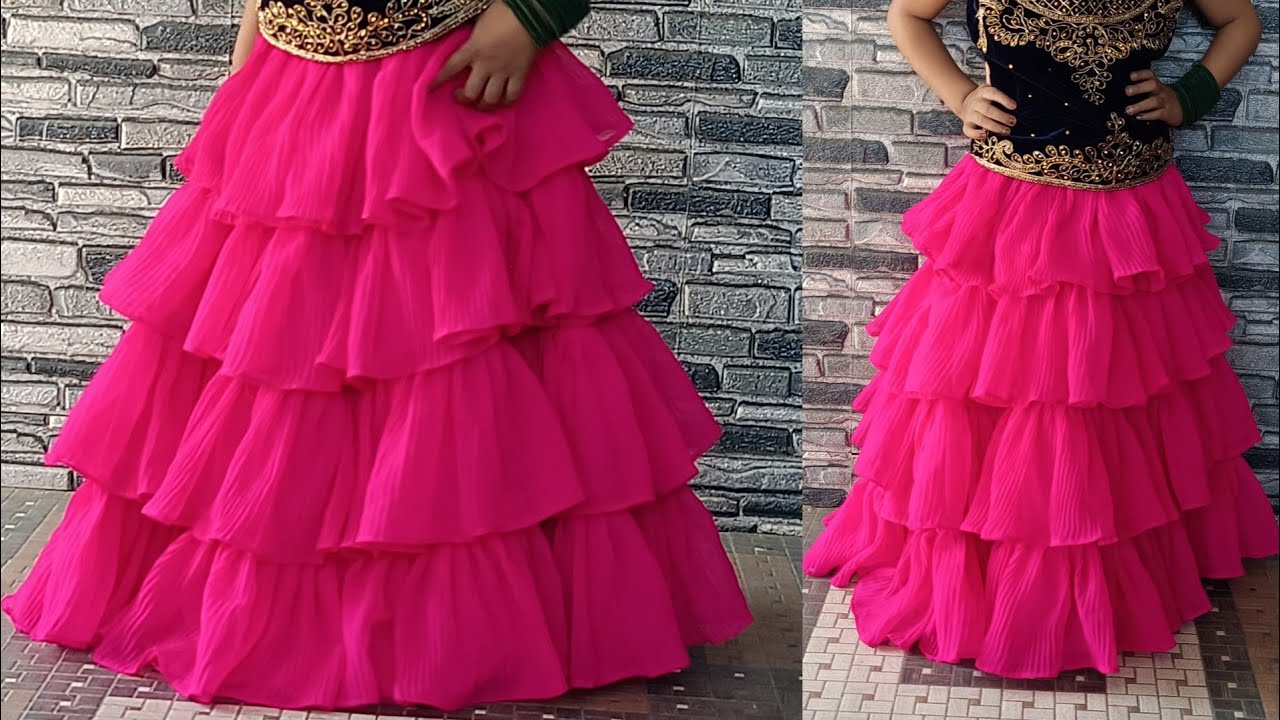 4 Layer Crushed Georgette Fabric Lehanga Cutting And Stiching//Frill ...