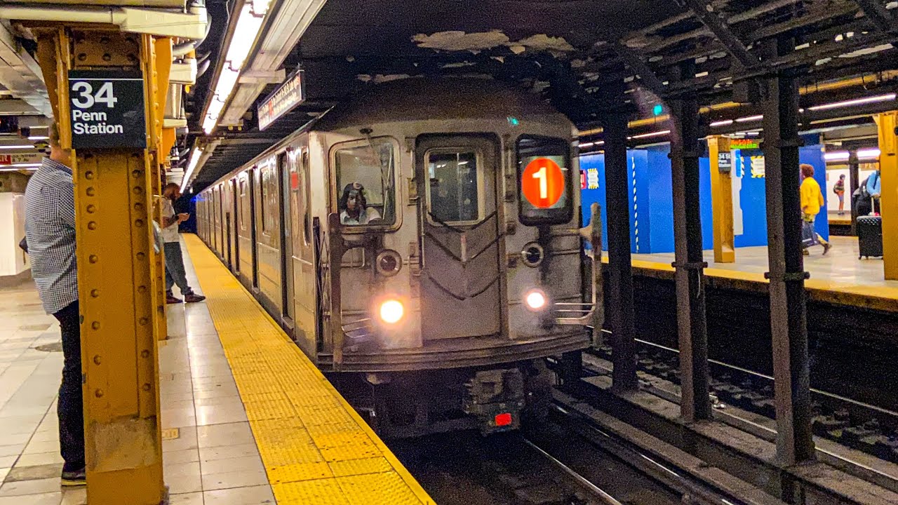 NYC Subway Bombardier R62A on the 1 at 34th Street-Penn station - YouTube