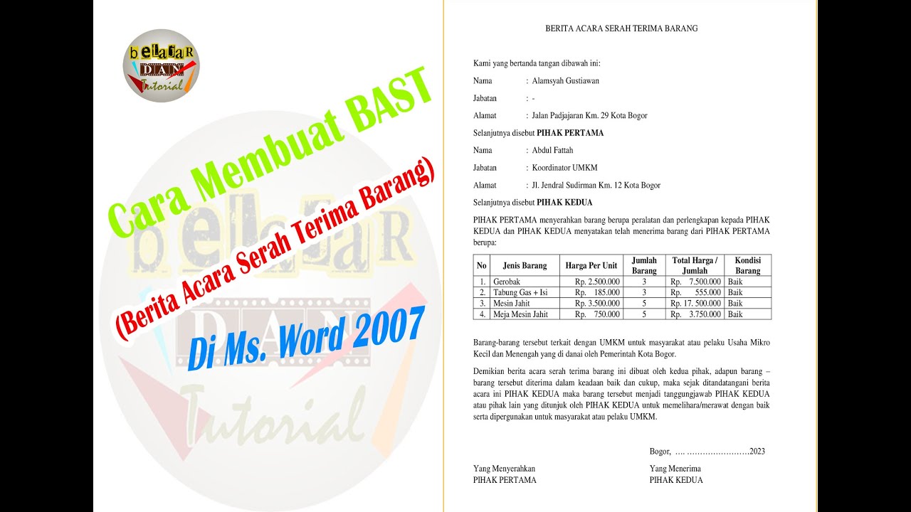 Cara Membuat BAST || Berita Serah Terima Barang II - YouTube