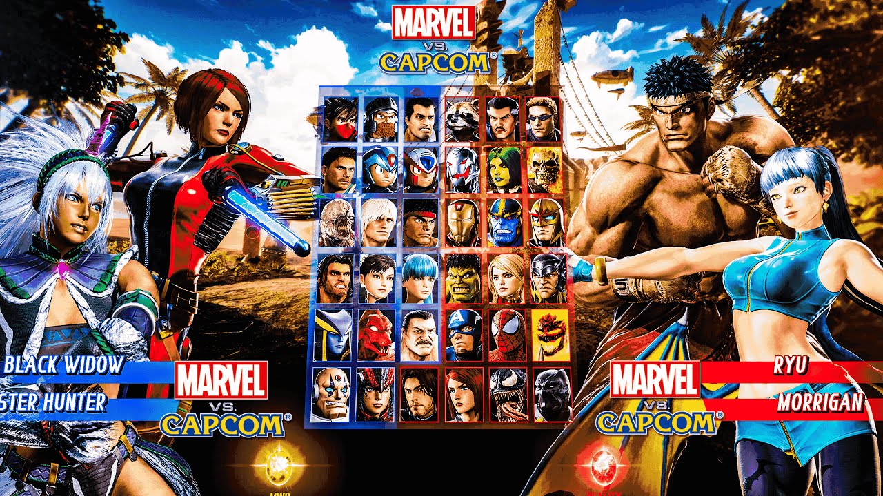 Black Widow & Monster Hunter vs RYU & Morrigan | Marvel vs Capcom ...