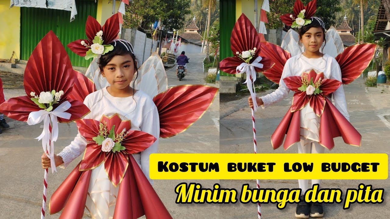 KOSTUM KARNAVAL BUKET LOW BUDGET TANPA BUNGA || BUKET MANUSIA MERAH ...