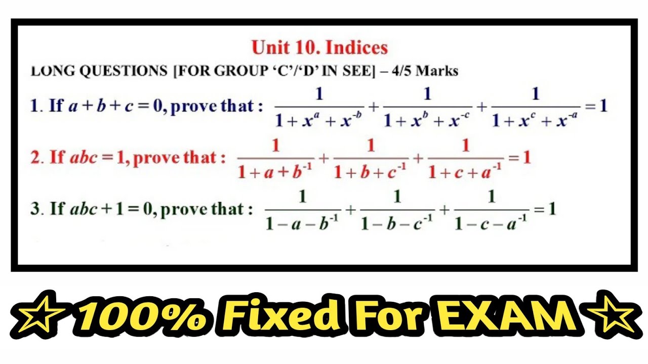 Indices Class-10 Long Questions Solution in Nepali || SEE Math || 4 ...
