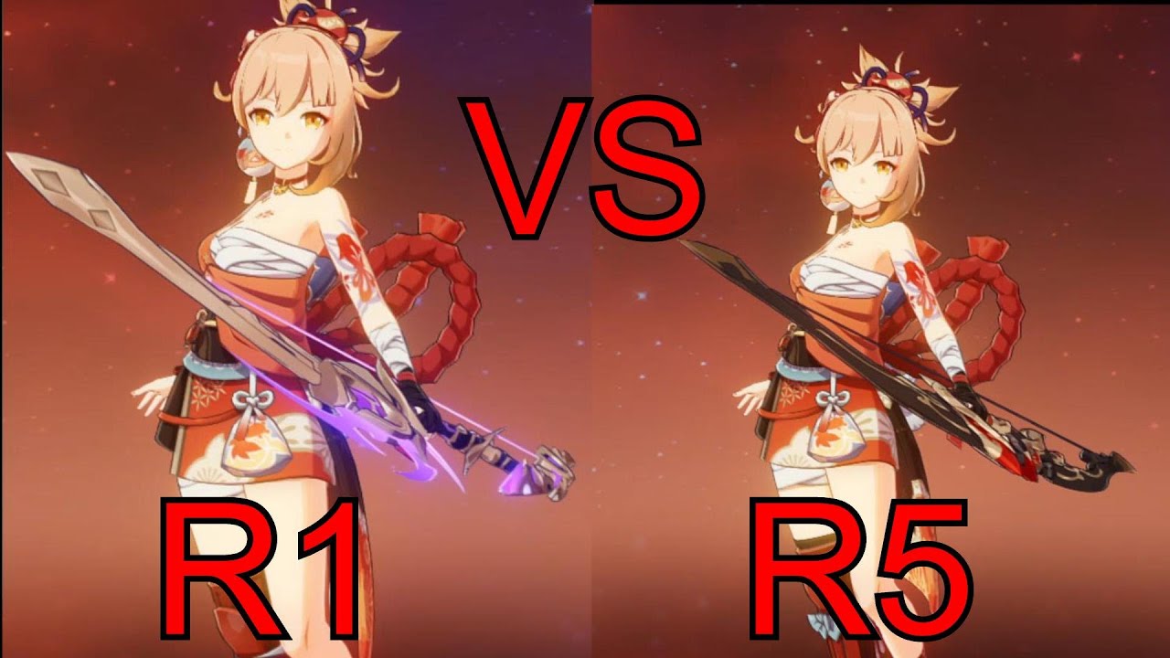 R5 Rust VS R1 Thundering pulse damage comparison on Yoimiya - YouTube
