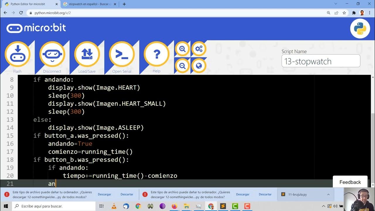 microPython micro:bit Cronógrafo reloj stopwatch TIC ESO Bachillerato IES Monterroso - YouTube