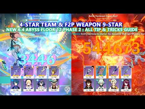 New 6.4 Abyss Floor 12 Phase 2 : 4-Star Team & F2P Weapon 9-Star | All Tip & Tricks Guide