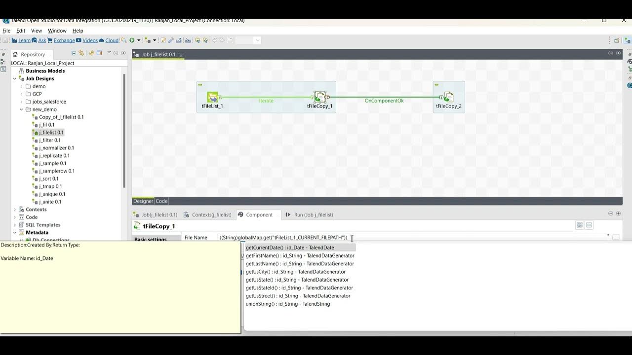 1.8 Copy rename and move files between folders using Talend tFilelist and tFileCopy components ...