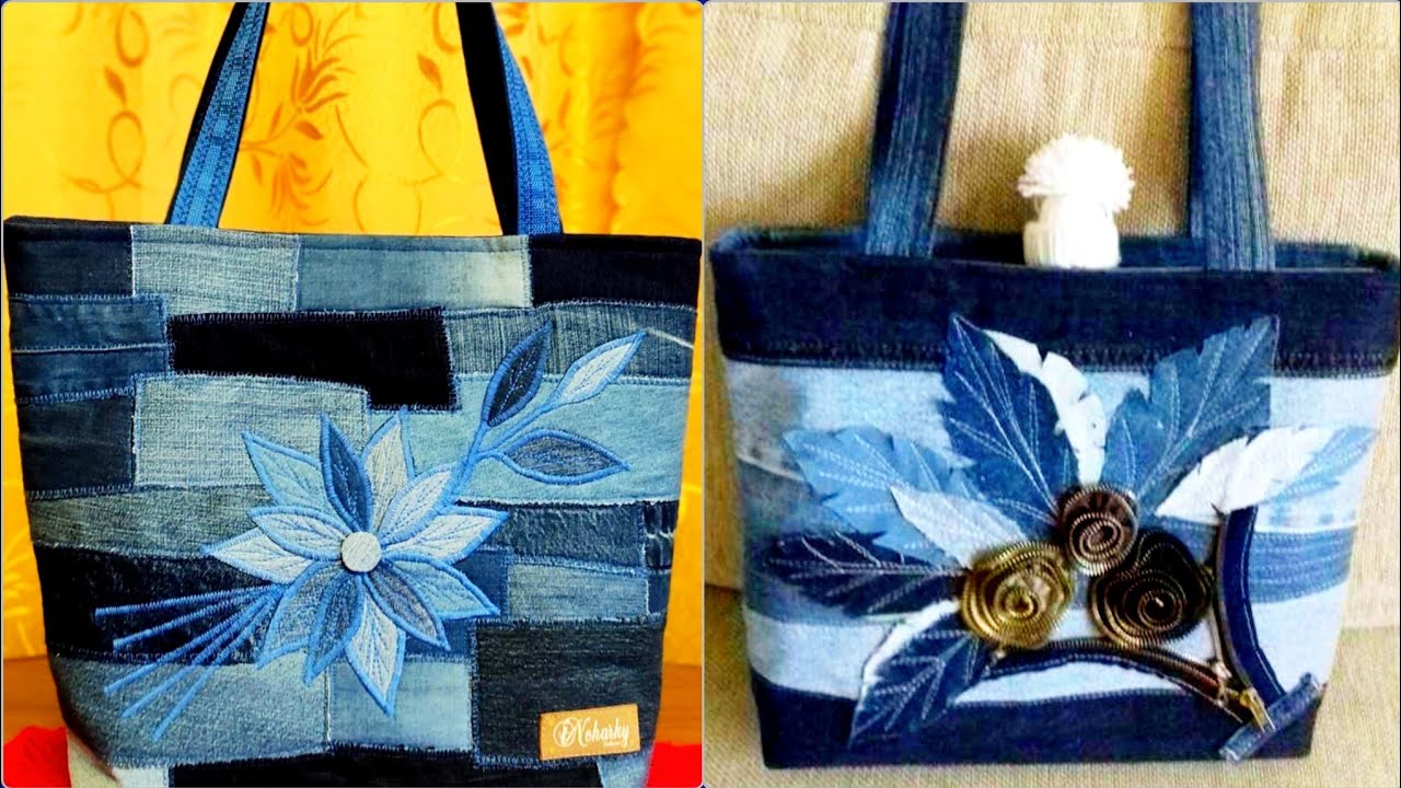 very beautiful handmade Denim recycle tote bags ideas 👜 - YouTube
