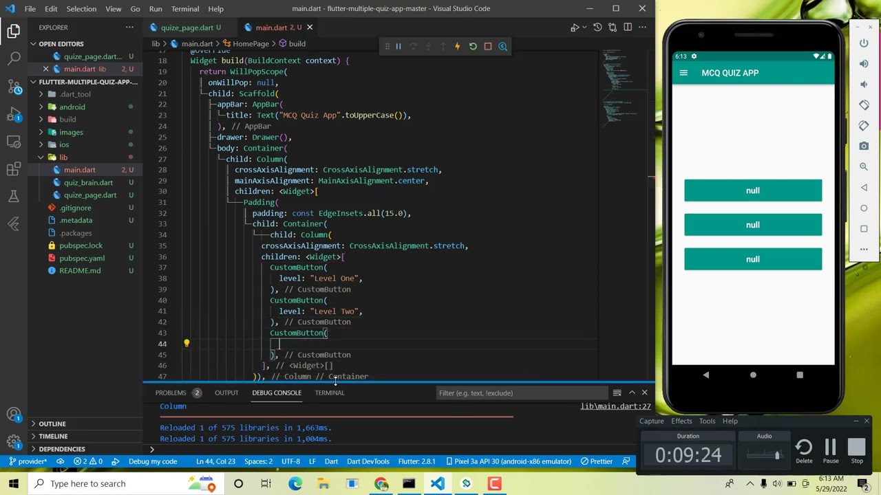 Flutter Bangla Tutorial Live Project Quiz App Online Live Class Youtube