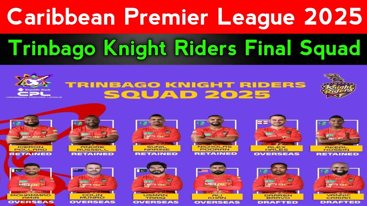 CPL 2025 | Trinbago Knight Riders Final Squad | Trinbago Knight Riders ...