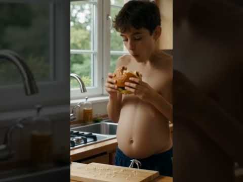 He got a big belly while eating 🍔 #shorts #bigbelly #satisfying #stuffing #bellyboys #belly #stuffed
