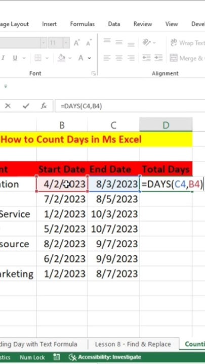 How to Count Days in Ms Excel | Days formula in Ms Excel. #shorts #m_trustcreatives #viralvideo ...