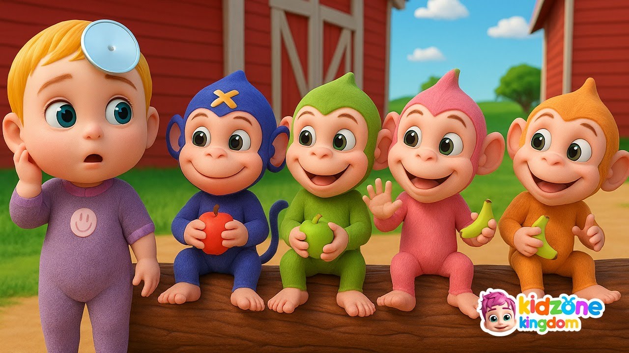 Five Little Monkeys Jumping On The Bed | Nursery Rhymes & Kids Songs ...