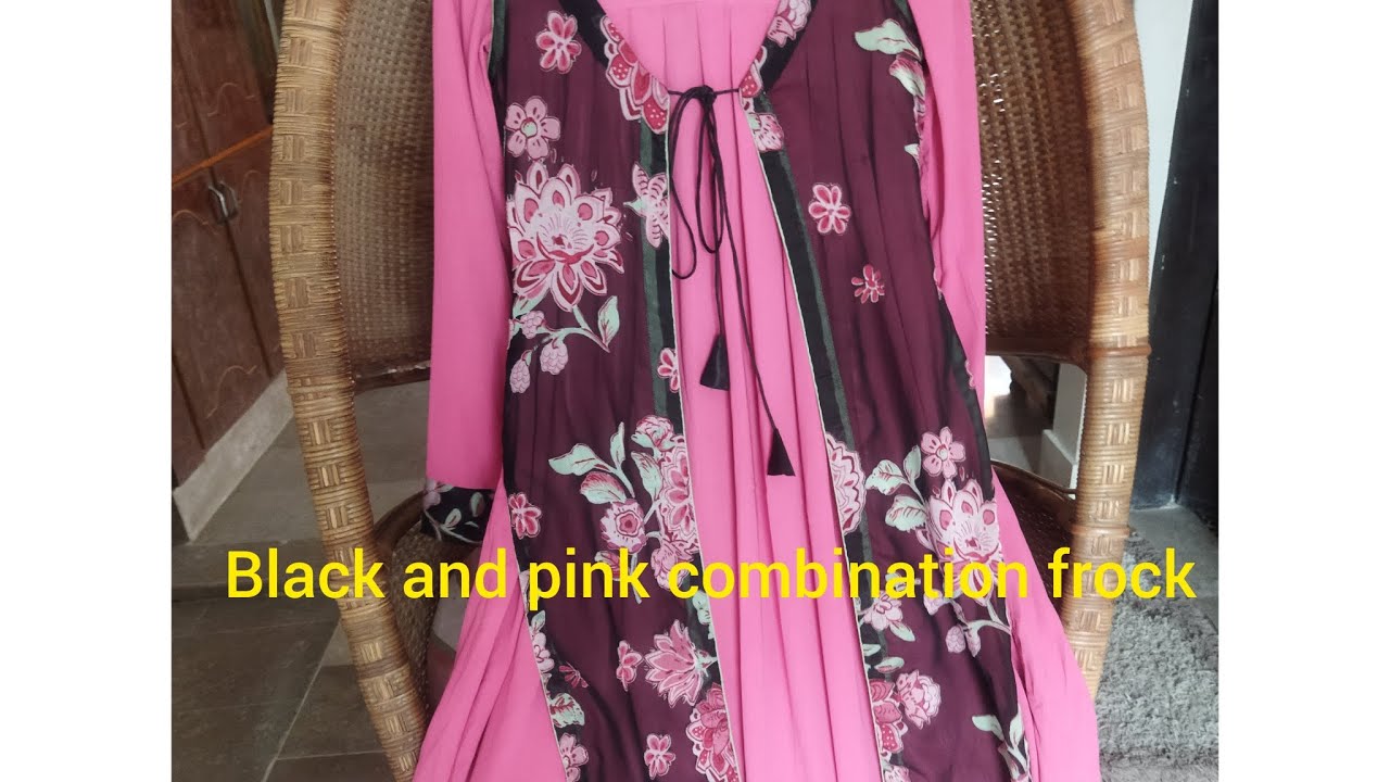 black and pink combination frock design with plates #fashion #frock # ...