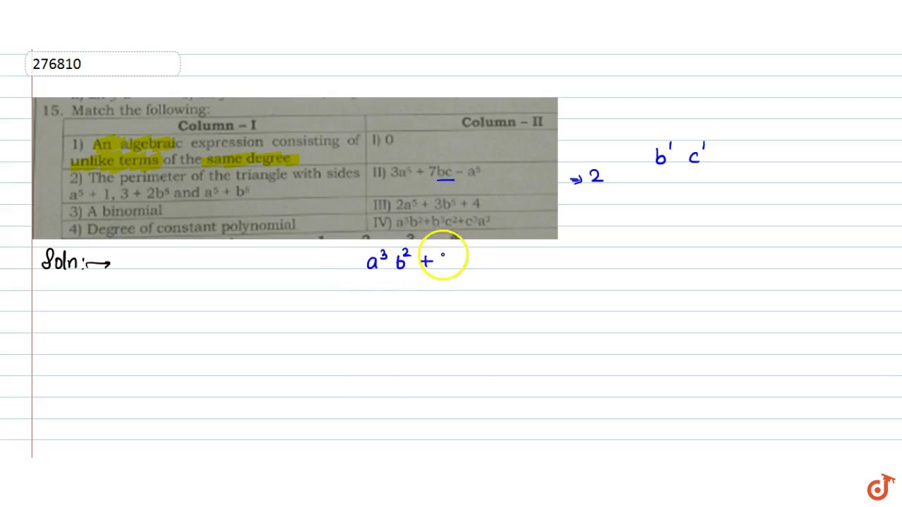 An algebraic expression consisting of unlike terms of the same degree ...