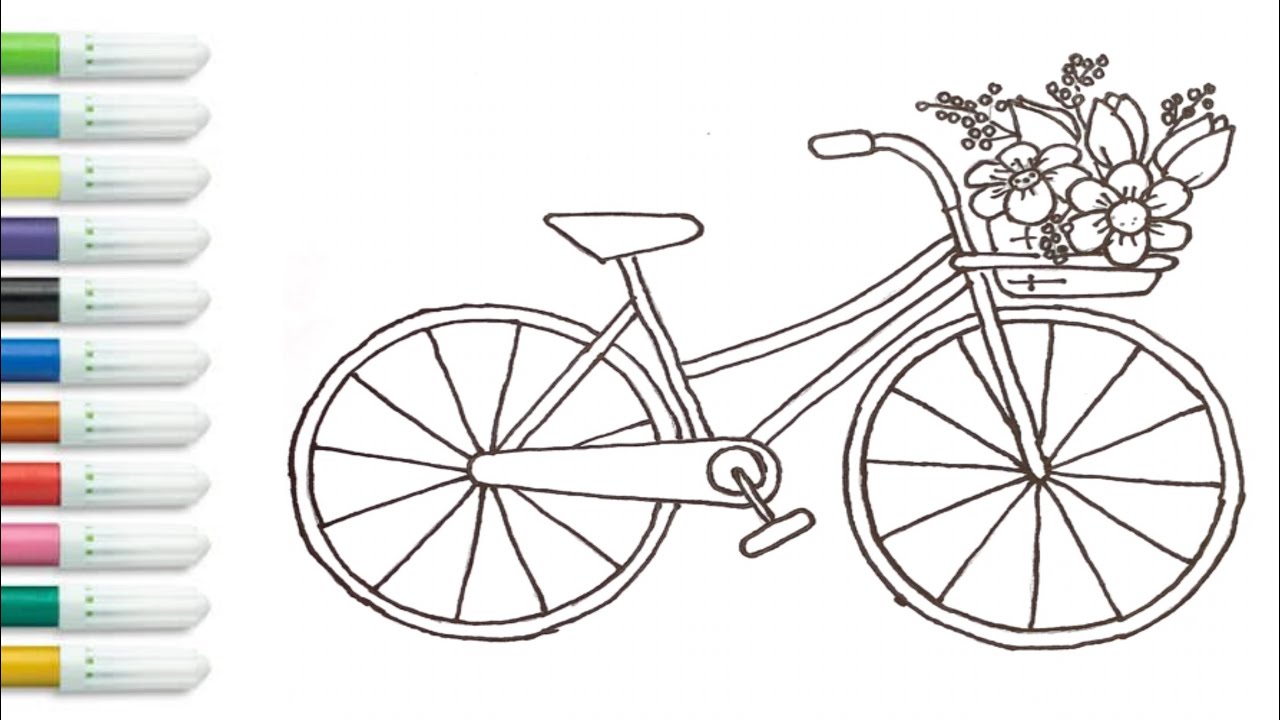 Girl Cycle drawing ||How to draw Girl cycle || Flowers || easy steps ...
