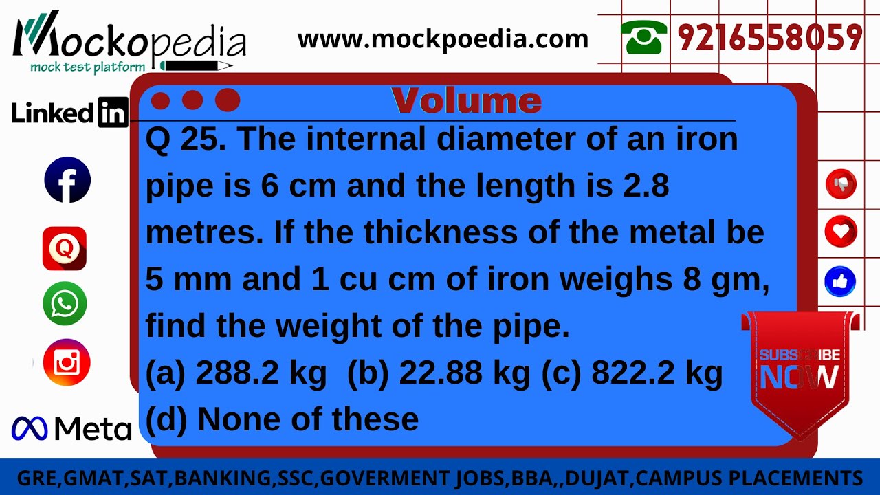 Q25 The Internal Diameter Of An Iron Pipe Is 6 Cm And The Length Is 2 q25-the-internal-diameter-of-an-iron-pipe-is-6-cm-and-the-length-is-2