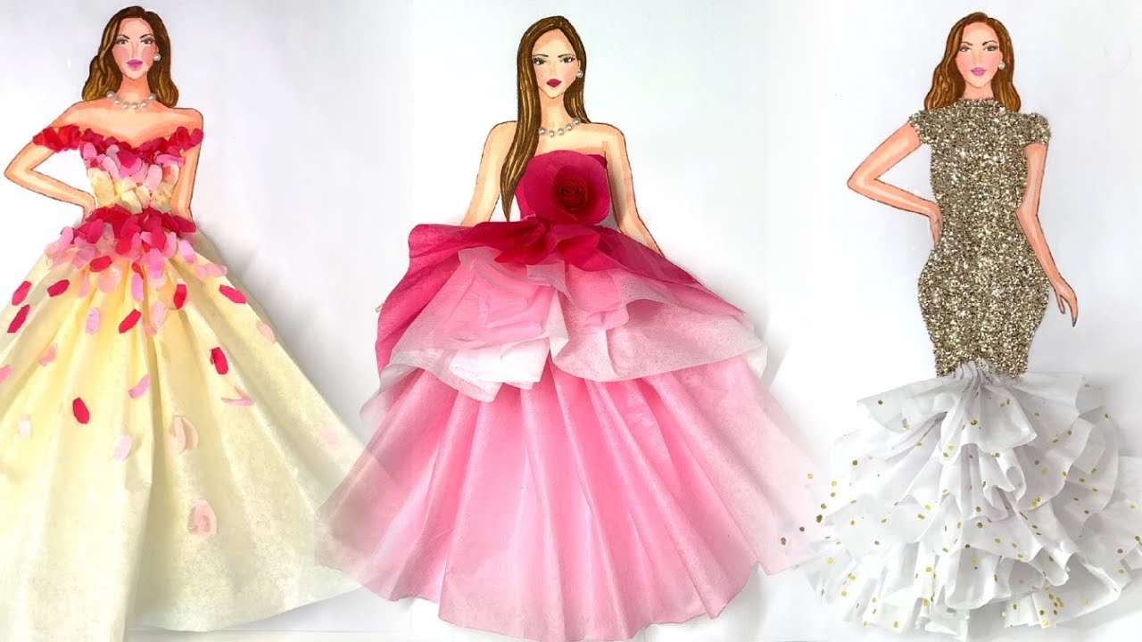 4 Easy Tissue Paper Dress Art | Fashion Illustration | Dress Designs ...