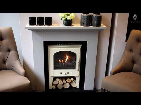 Cream Wood Burner Style Traditional Bioethanol Stove with Logs by Bio ...