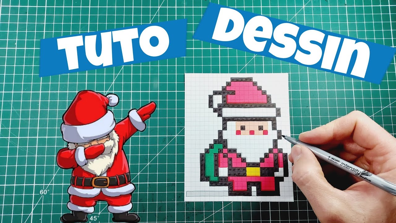 Comment dessiner le père noël en pixel art / Pixel art de noel - YouTube