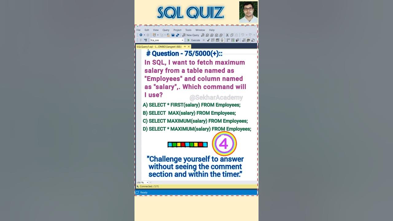 SQL Quiz 75 || #sql #mysql #interview #mcq #shorts #viralvideo #reels #databasequiz ...