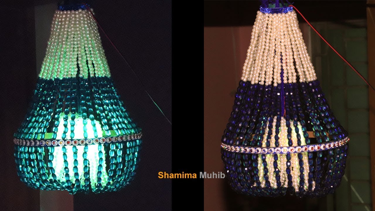 পুতির ঝাড়বাতি/ How to make Beaded Chandelier/ Beaded Lampshade/ DIY ...