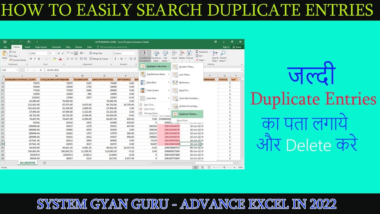 How To Find Duplicate Entries In Excel 2022 - Youtube