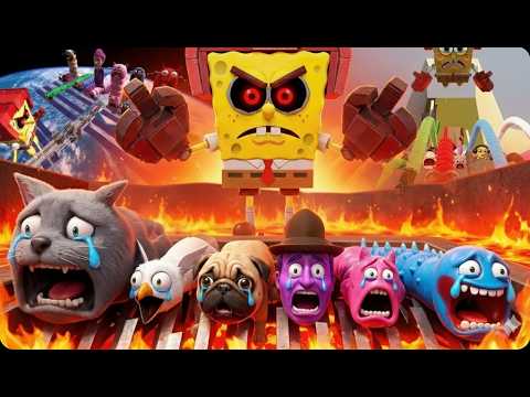 EVIL SPONGEBOB vs HUNGRY WORMS: Lava, Shredder, Black Hole & Ramp ...
