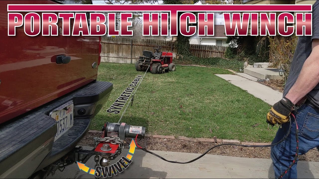 Portable Hitch Mounted WINCH Build w/ Swivel and synthetic cable - YouTube