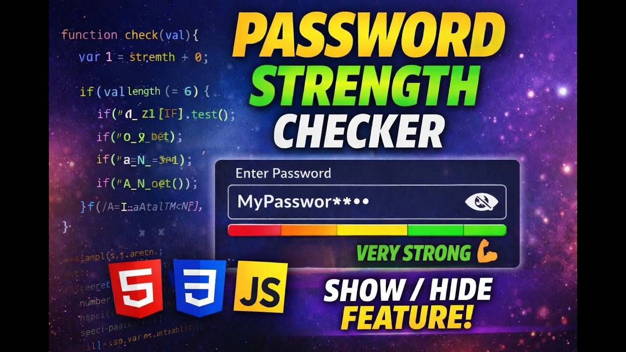 Build Password Strength Checker with Show/Hide | HTML CSS JavaScript ...
