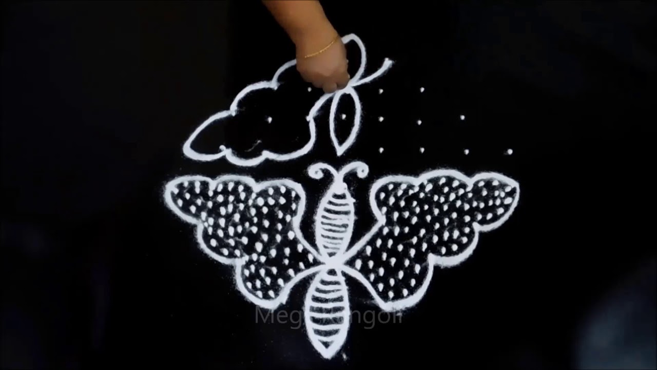 Butterfly kolam designs | butterfly rangoli with dots | muggulu with ...