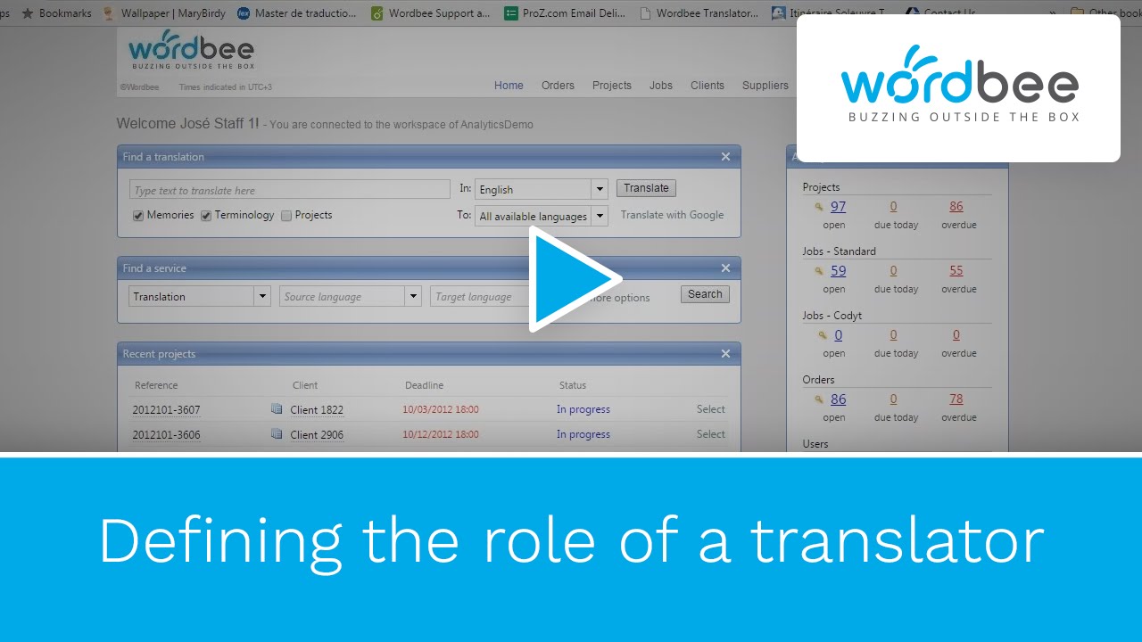 Defining the role of a translator, a reviser and a DTPer in Wordbee - YouTube