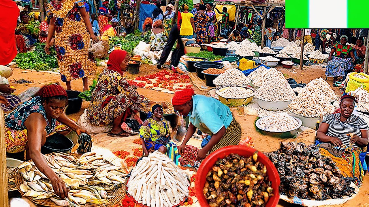 Rural African village market day in Filldi Nigeria, west Africa - YouTube