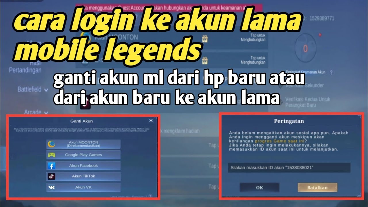 cara login ke akun lama mobile legends cara ganti akun ml 2023 - YouTube